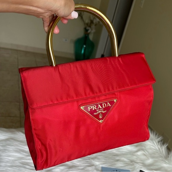 Prada | Bags | Extremely Rare Prada Red Tesutto Top Handle Bag | Poshmark